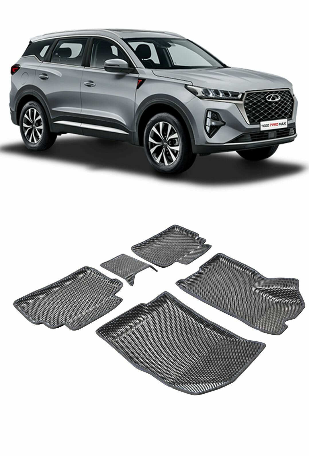 Ева коврики Chery Tiggo 7 Pro Max пресс борта 2020 -/ Ева ЭВА ромб/ цвет Черный c красной окантовкой / EVA Smart / коврики в салон автомобиля Чери