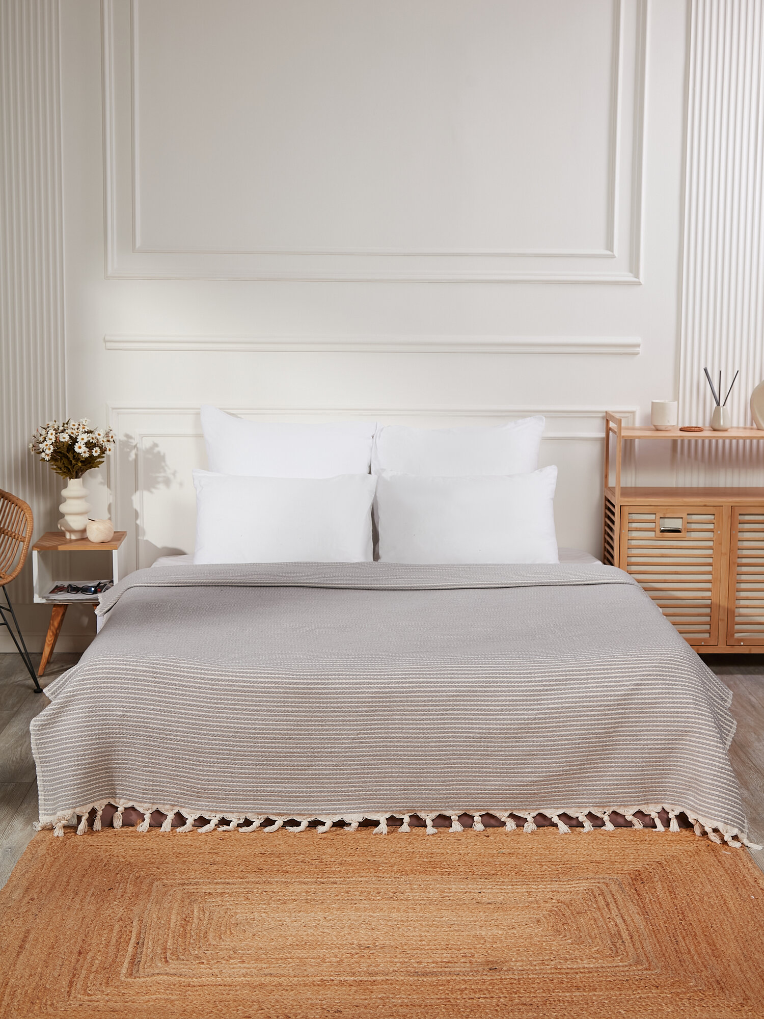 Покрывало-плед хлопковый Lou Lou Home, размер 200х230, серый