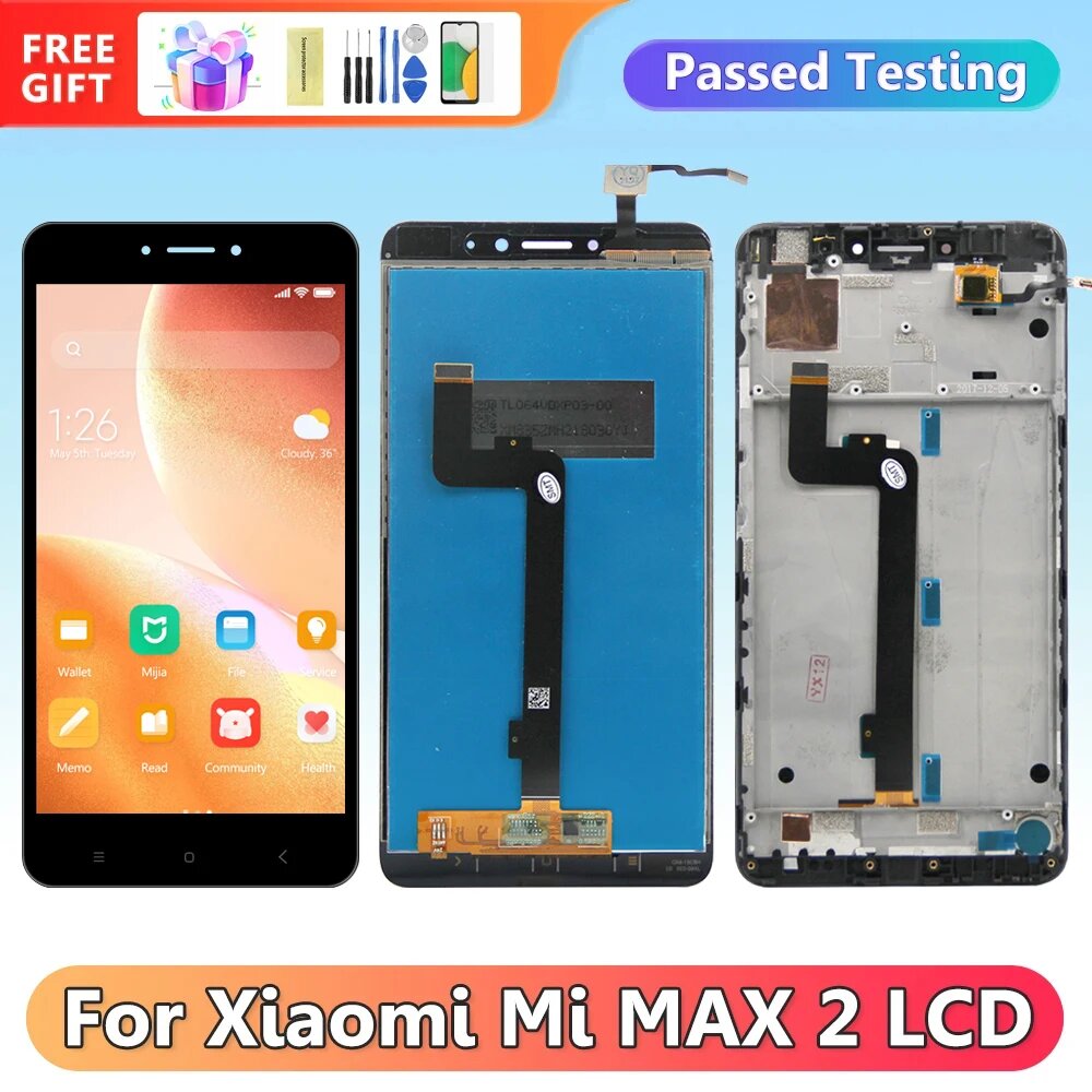6,44-дюймовый экран AMOLED Max 2 с рамкой, для Xiaomi Mi Max 2 MDE40 MDI40, Black With Frame