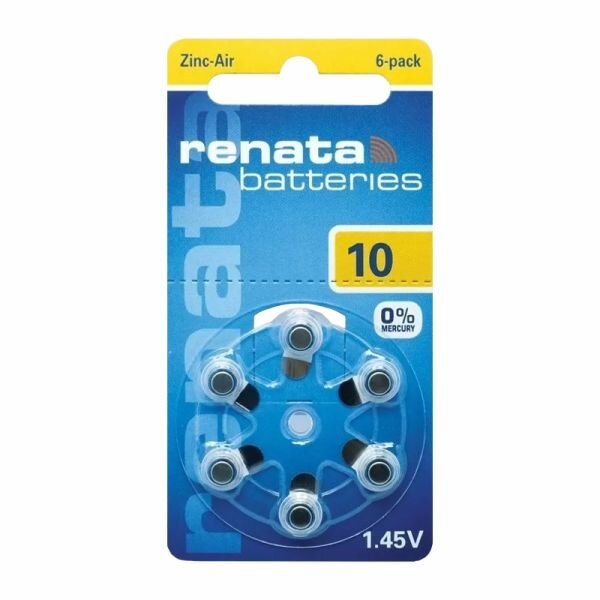Элемент питания RENATA ZA 10 BL6 для слуховых аппаратов