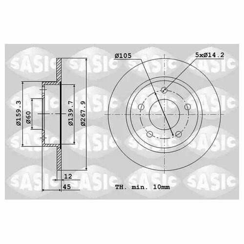 Тормозной диск задний Sasic 6106254 для Chevrolet Cruze, TRAX; Opel Astra, Mokka X