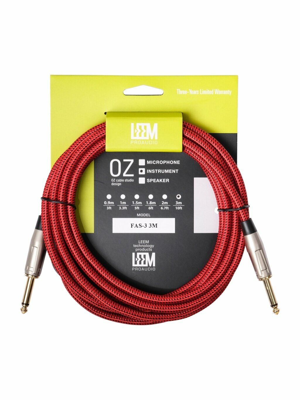 FAS-3(RD/BK) Кабель инструментальный, красный/черный, 3м, Leem