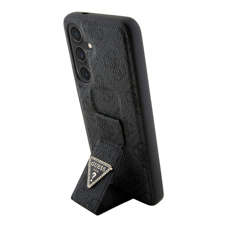 Guess чехол с подставкой для Galaxy S24, PU-кожа 4G Triangle Diamond metal logo, черный