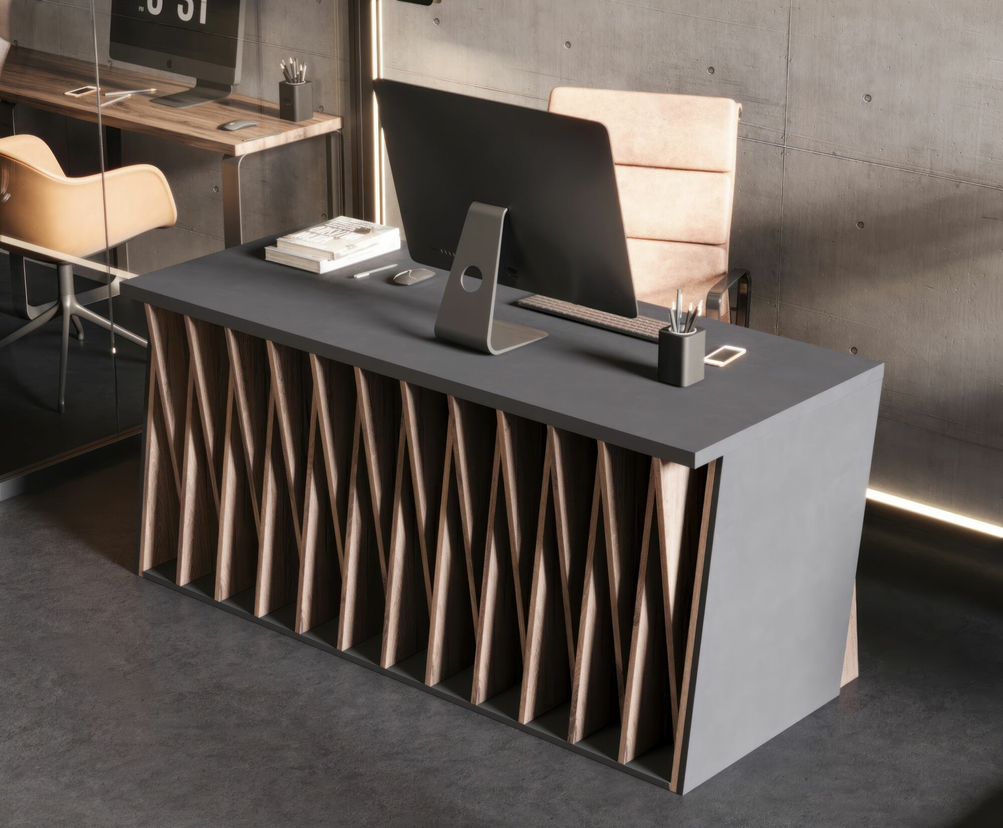 Стол письменный Re-Seption "Лайн"/Компьютерный стол/Письменный стол/ЛДСП Лофт/Дерево/Юстус/206,6х75х65 см/Коричневый