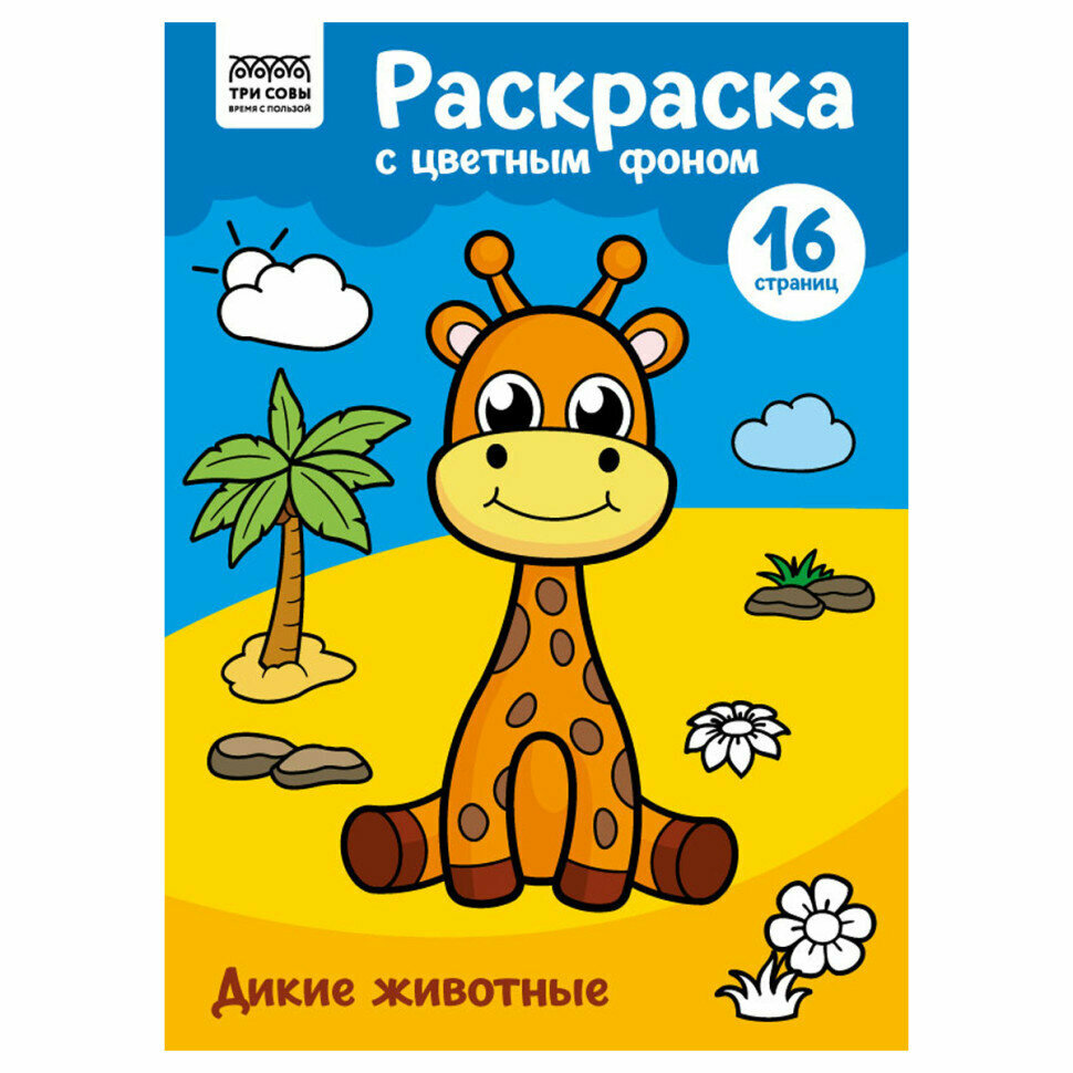 Раскраска А4 ТРИ совы "Дикие животные", 16стр, цветной фон, 365139