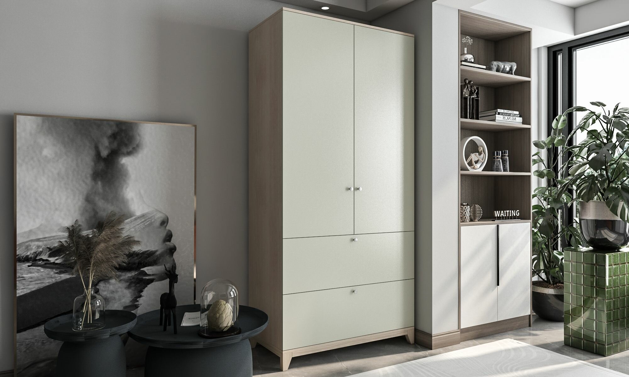 Распашной шкаф для одежды "Хельга 3" МДФ 100х210х500 Кремона шампань / Сантьяго