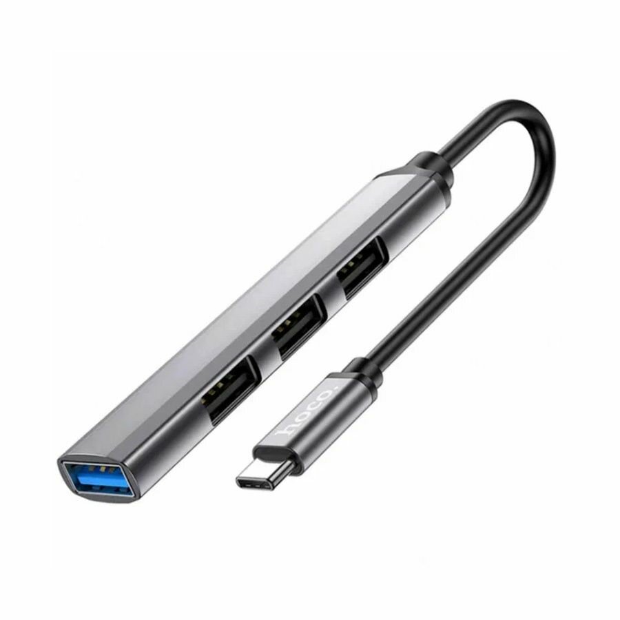 Разветвитель адаптер переходник концентрато Type-C Hoco HB26 на USB 3.0 и 3 x USB 2.0 для MacBook Apple серый