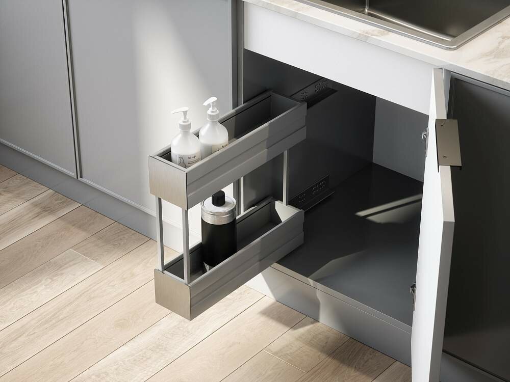 Выдвижная бутылочница ALUMOVE Intouch Inn выдвижение руками, крепление слева