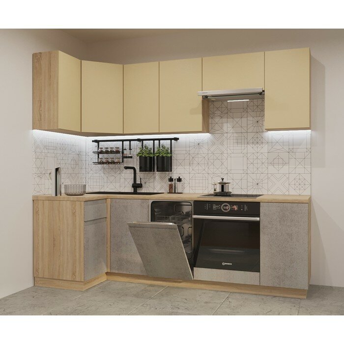 Кухонный гарнитур угловой «Лайн - 27», 1000×2450 мм, цвет дуб сонома/стамбул/бетон светлый/дуб сонома