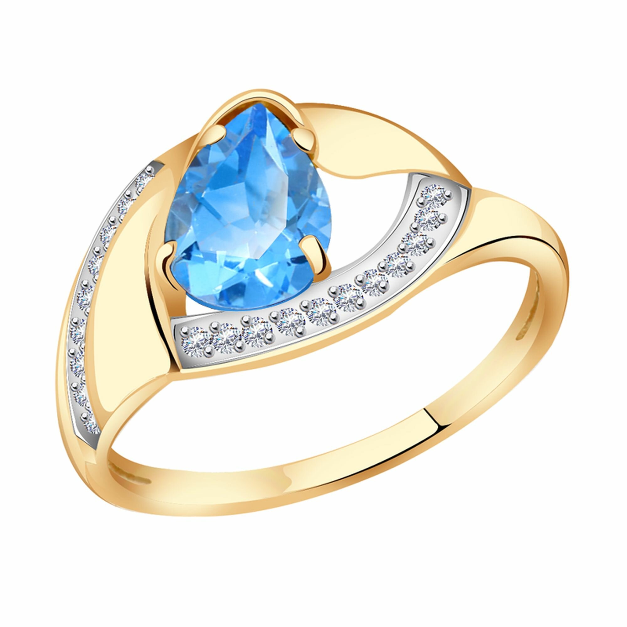 Кольцо, красное золото, 585 проба, фианит, топаз