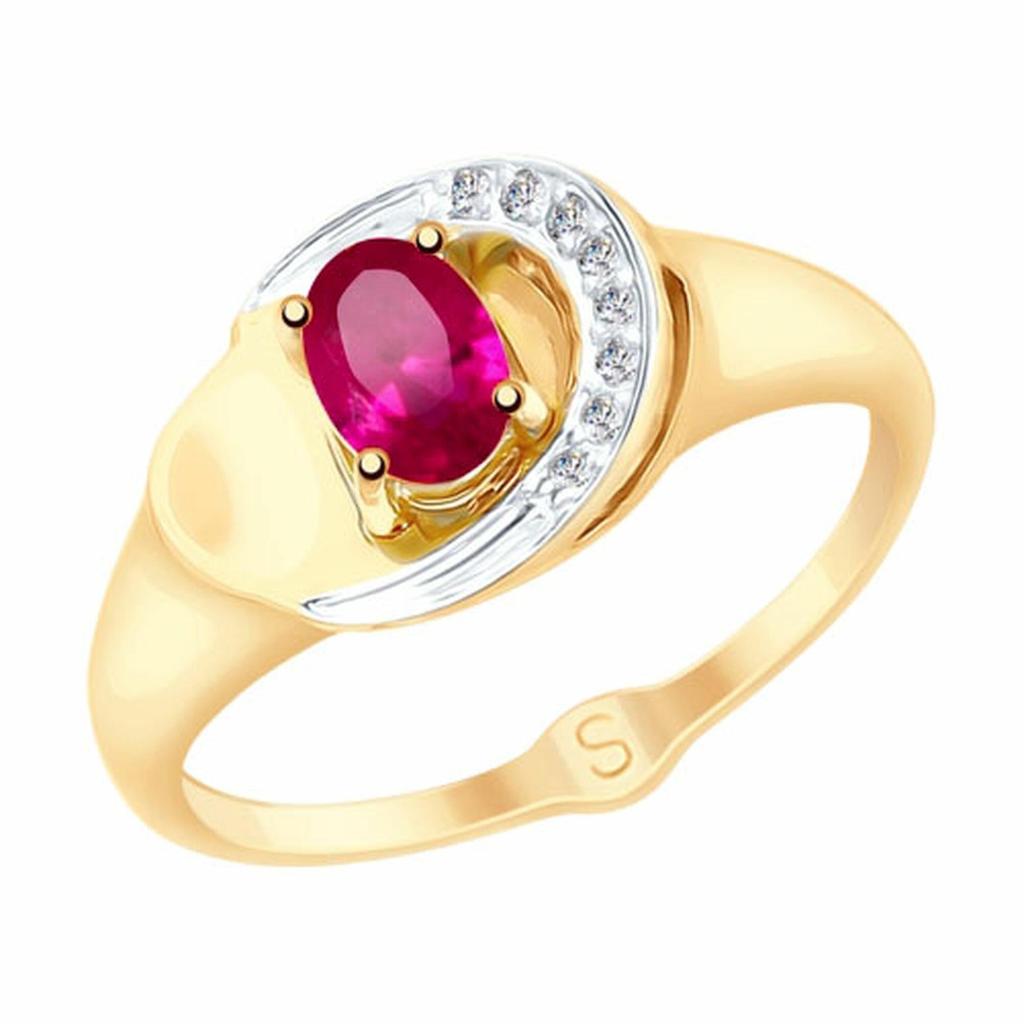 Кольцо, красное золото, 585 проба, корунд, фианит