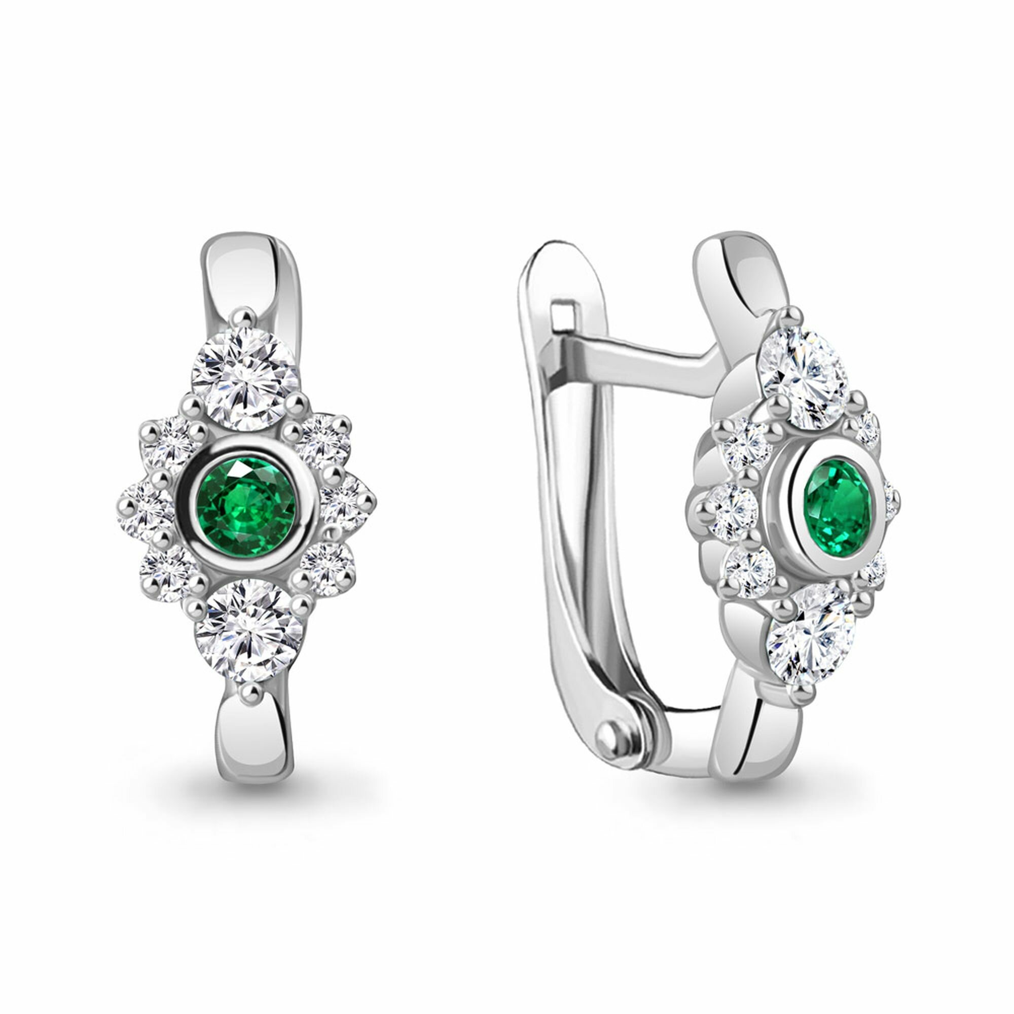 Серьги, серебро, 925 проба, родирование, изумруд синтетический, фианит