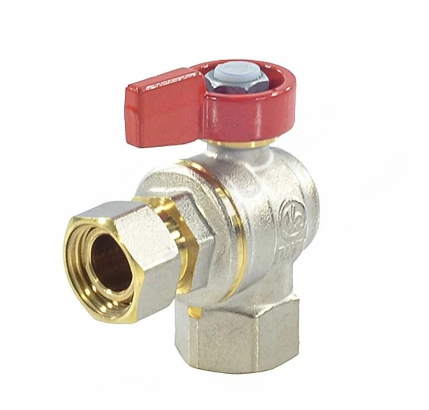 Кран шаровой латунь никель угловой R781 Ду 15 Ру16 ВР/нак. гайка полнопроходной флажок Giacomini R781PX013