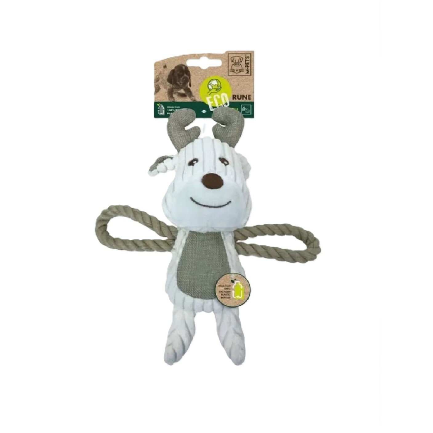 M-PETS Игрушка мягкая для собак Олень Руни с канатом, 30 см
