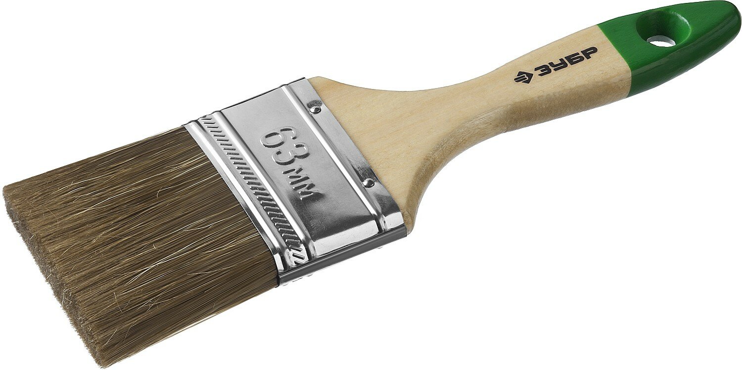 Плоская кисть ЗУБР лазурь 63мм, смешанная щетина, деревянная ручка 4-01009-063