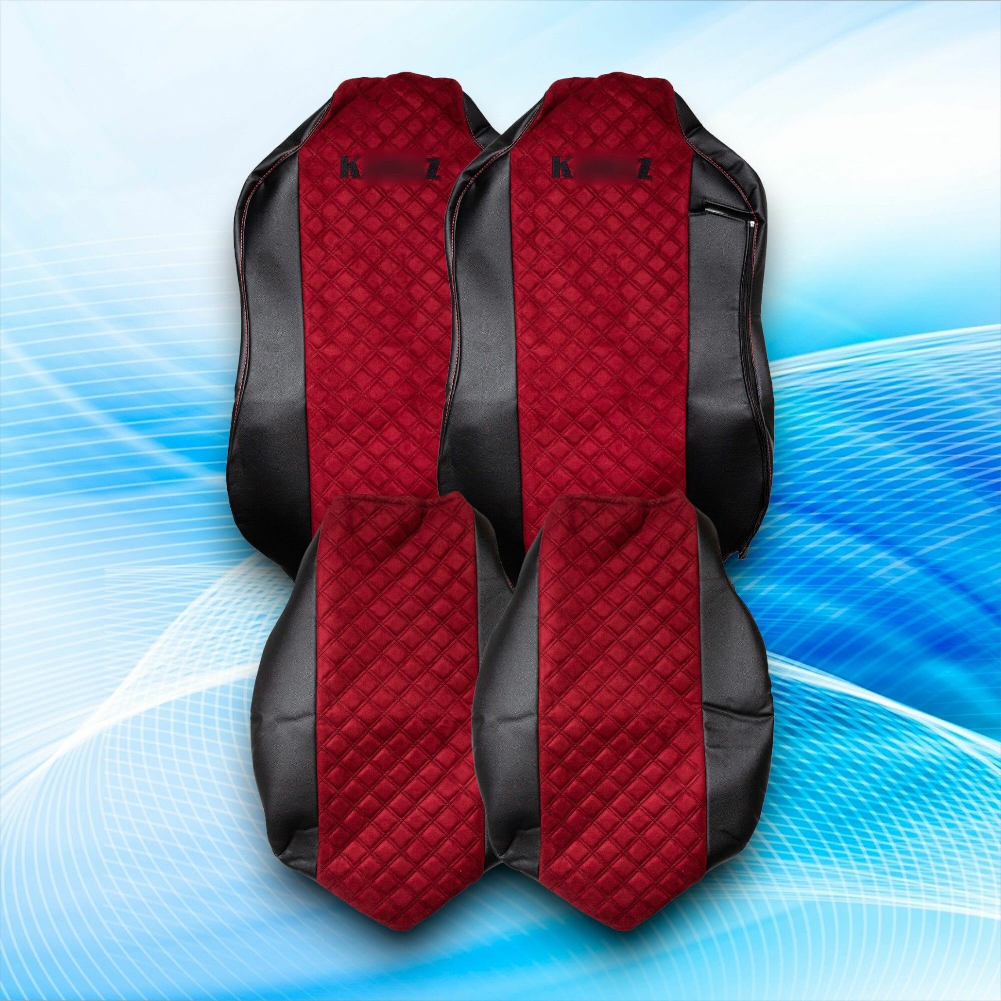 Чехлы на сиденья для KамаZ (5490) с 2020 г. (Экокожа / алькантара) Черно-красные. Сделано в России. (27282)