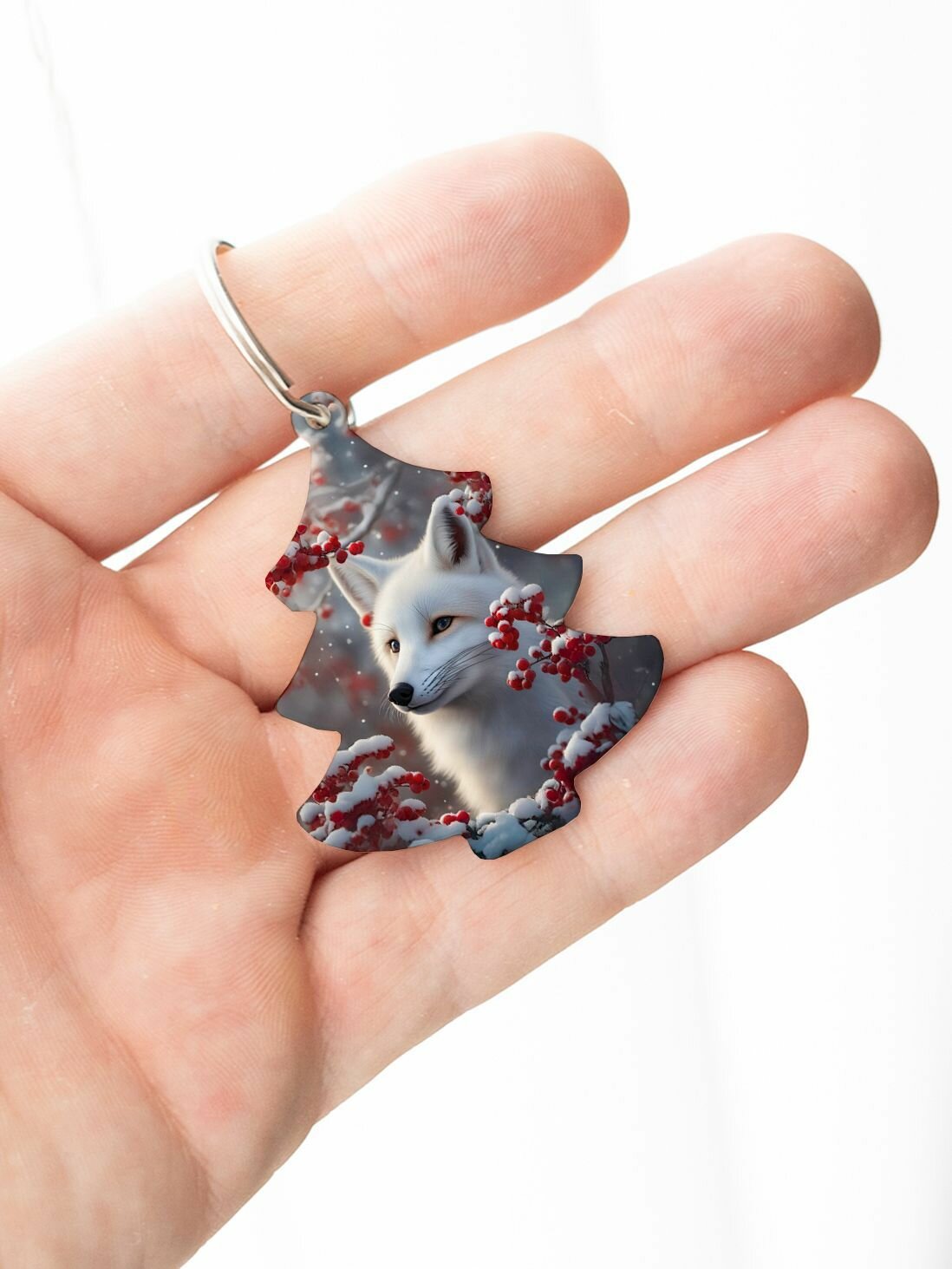 Брелок для ключей Елка с принтом Новый Год Лиса, игрушка на елку