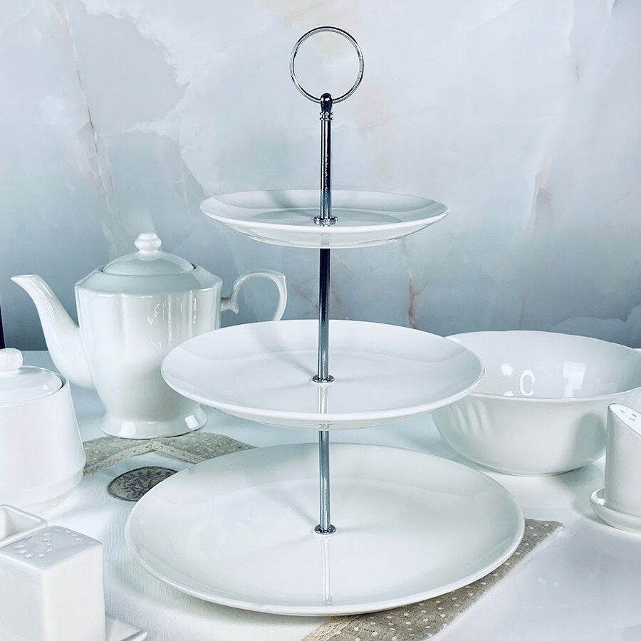 Этажерка трехъярусная Lenardi Bianco, фарфоровая