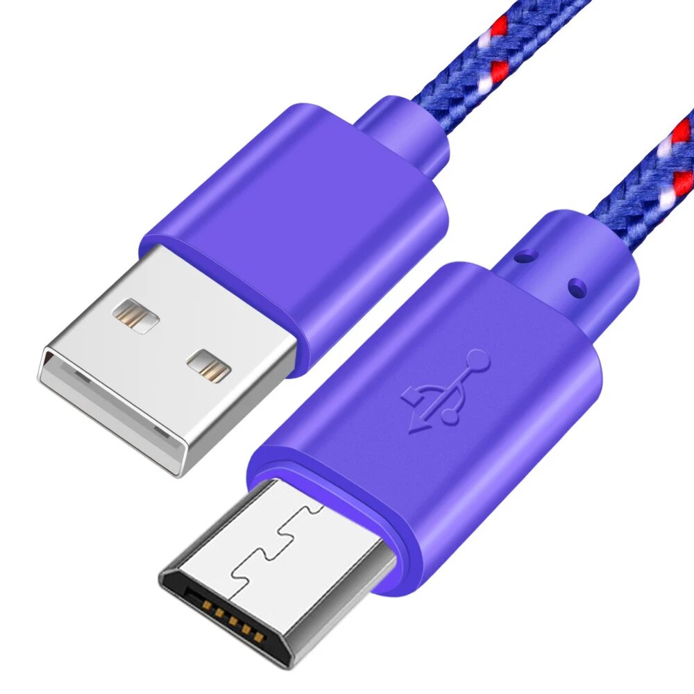 Плетеный Micro USB кабель Olnylo 0,5/1 м/2 м/3 м, кабель для синхронизации данных и зарядки USB для Samsung S7, HTC, LG, Huawei, Xiaomi, кабели для телефонов Android 0.5, Purple Micro USB