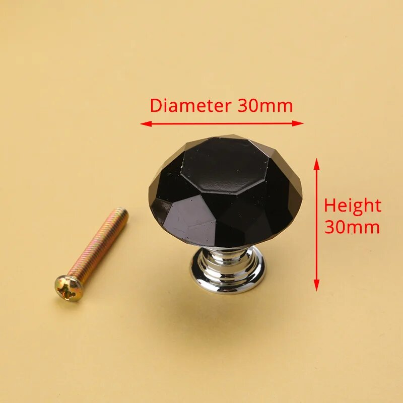 Ручки для шкафа KAK алмазные хрустальные 30mm Black