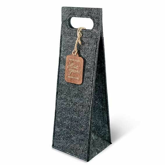 Подарочный пакет Лакарт под Бутылку, Фетр, 40х12х12 см, Джут/Шнур, Бирка Дерево (С8957)