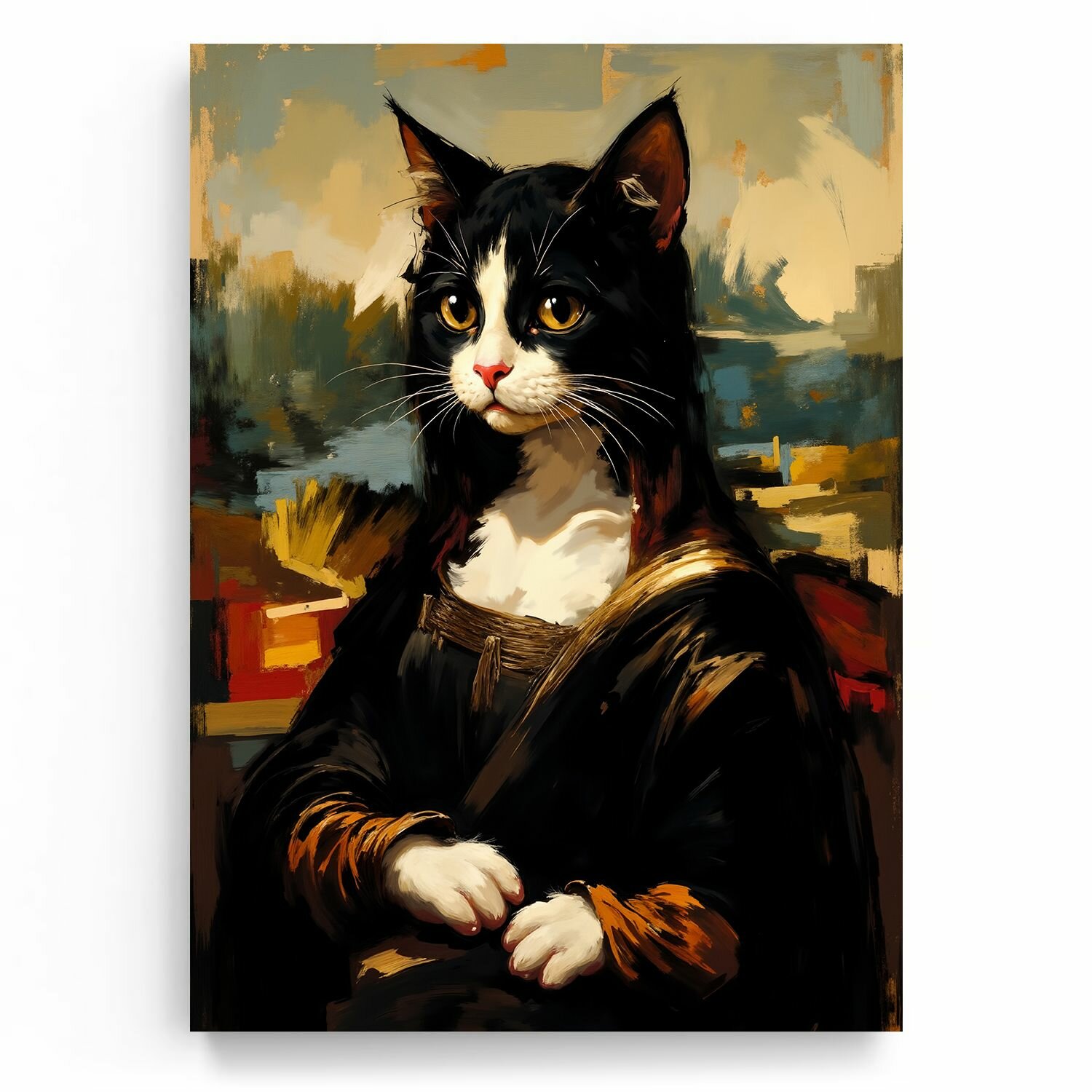 Ремейк Мона Лизы / картина с котом, постер интерьерный, 50х70 см.