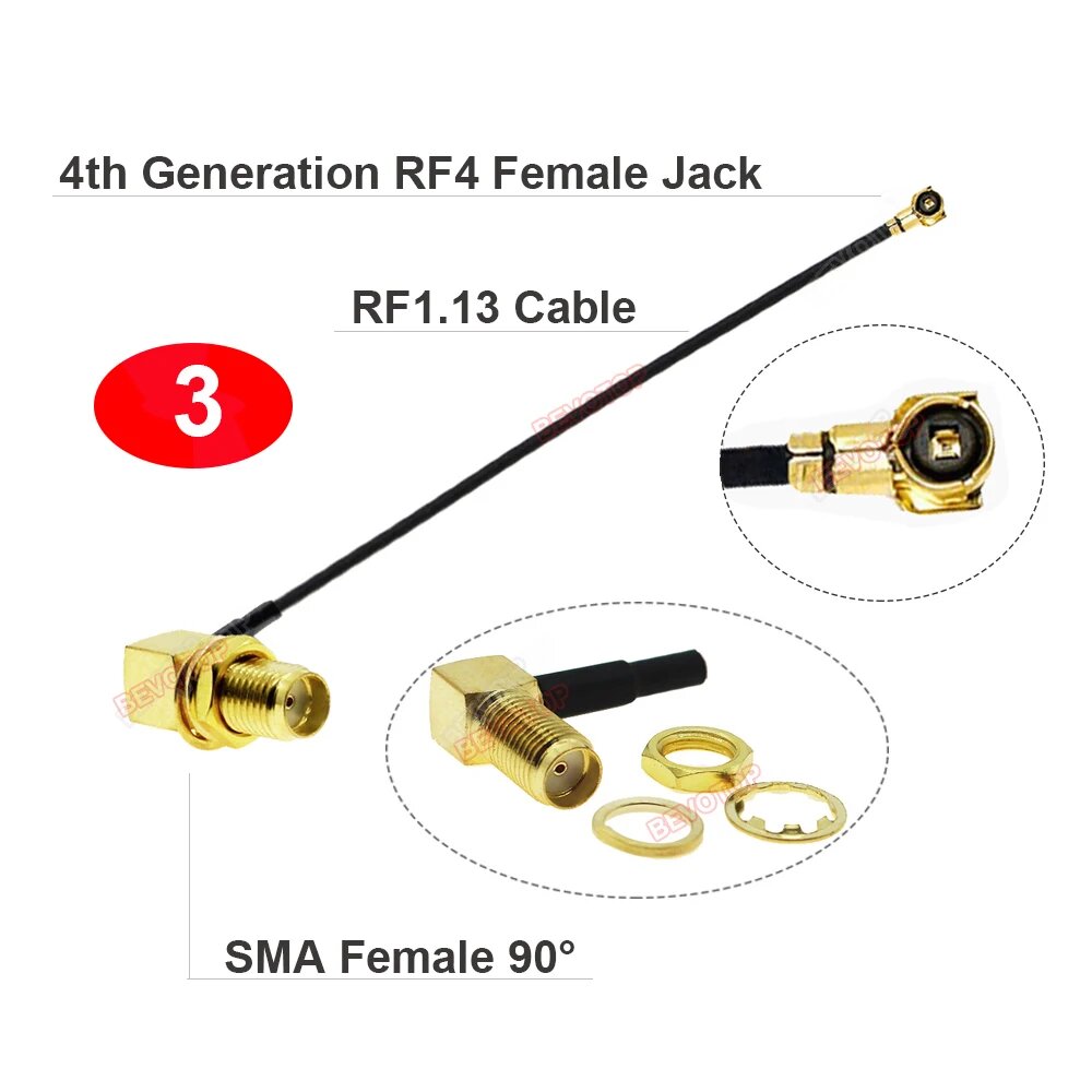 BEVOTOP Кабель RF1.13 SMA RP-SMA MHF4 2 шт. 15CM, SMA F90 to RF4 F