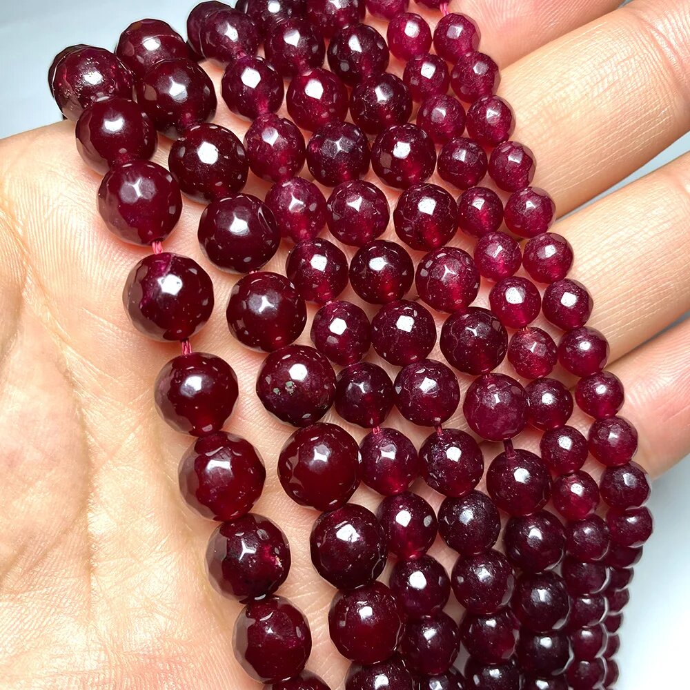 Бусины из натурального камня LUOMAN XIARI 4-12 мм Бордовый, 6mm about 63pcs, Faceted Ruby Red