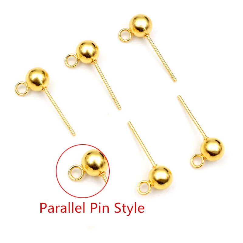 30 шт. золотые булавки для сережек Wadsfred 3/4/5/6 мм 4mm, Parallel Pin Gold