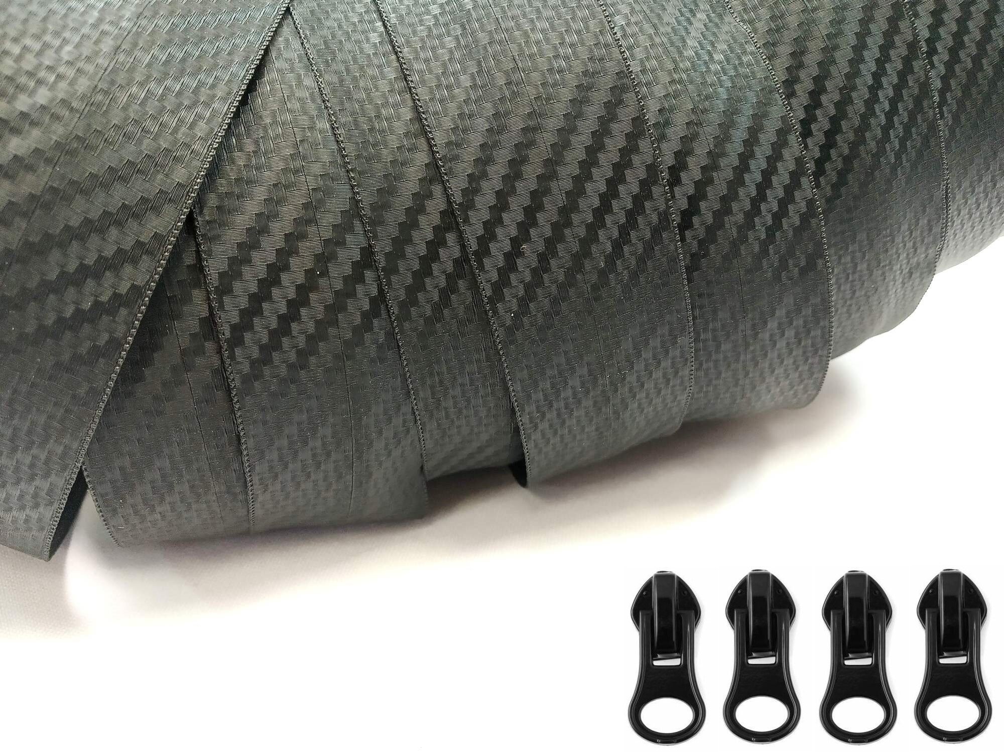 Молния водонепроницаемая рулонная №7 черная, карбон, 2 метра + 4 бегунка
