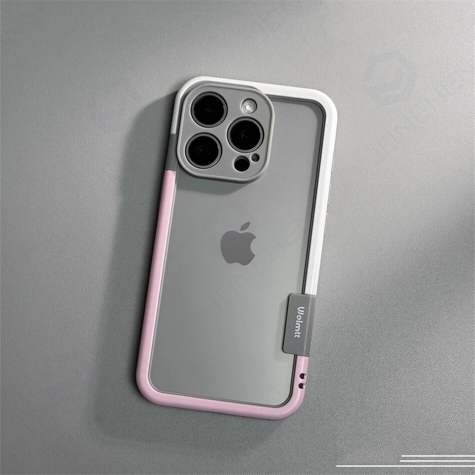 Двухцветный чехол-бампер для iPhone 15 14 13 12 Mini 11 Розовый, White Pink BK, For iPhone17 Pro Max