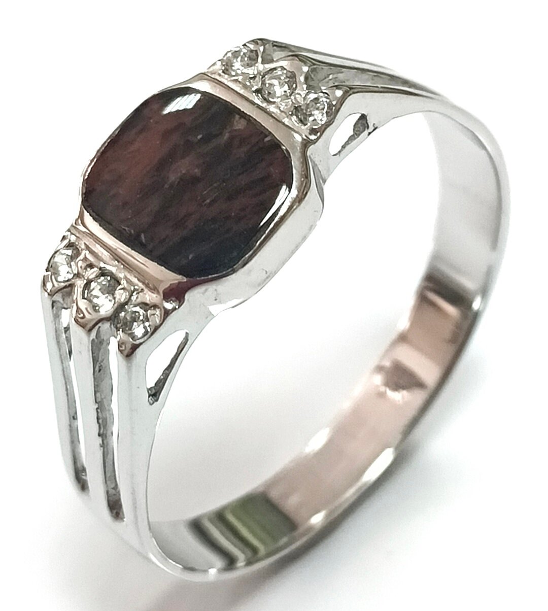 Печатка, серебро, 925 проба, родирование, яшма, фианит