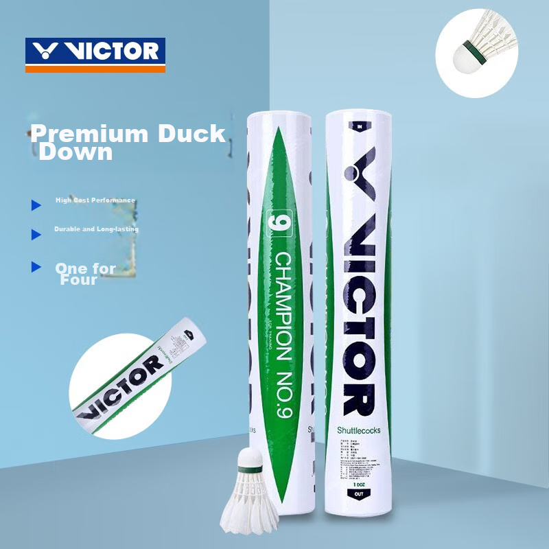VICTOR Badminton Shuttlecocks, No. 9, 12-Pack, Durable Duck Feather