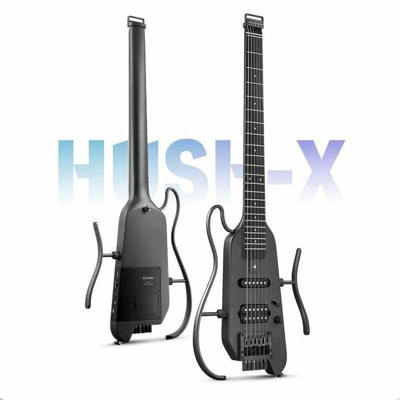 Donner HUSH-X Black Безголовая бесшумная акустическая электрическая дорожная гитара со съемными рамами, ультралегкий твердый корпус из красного дерева