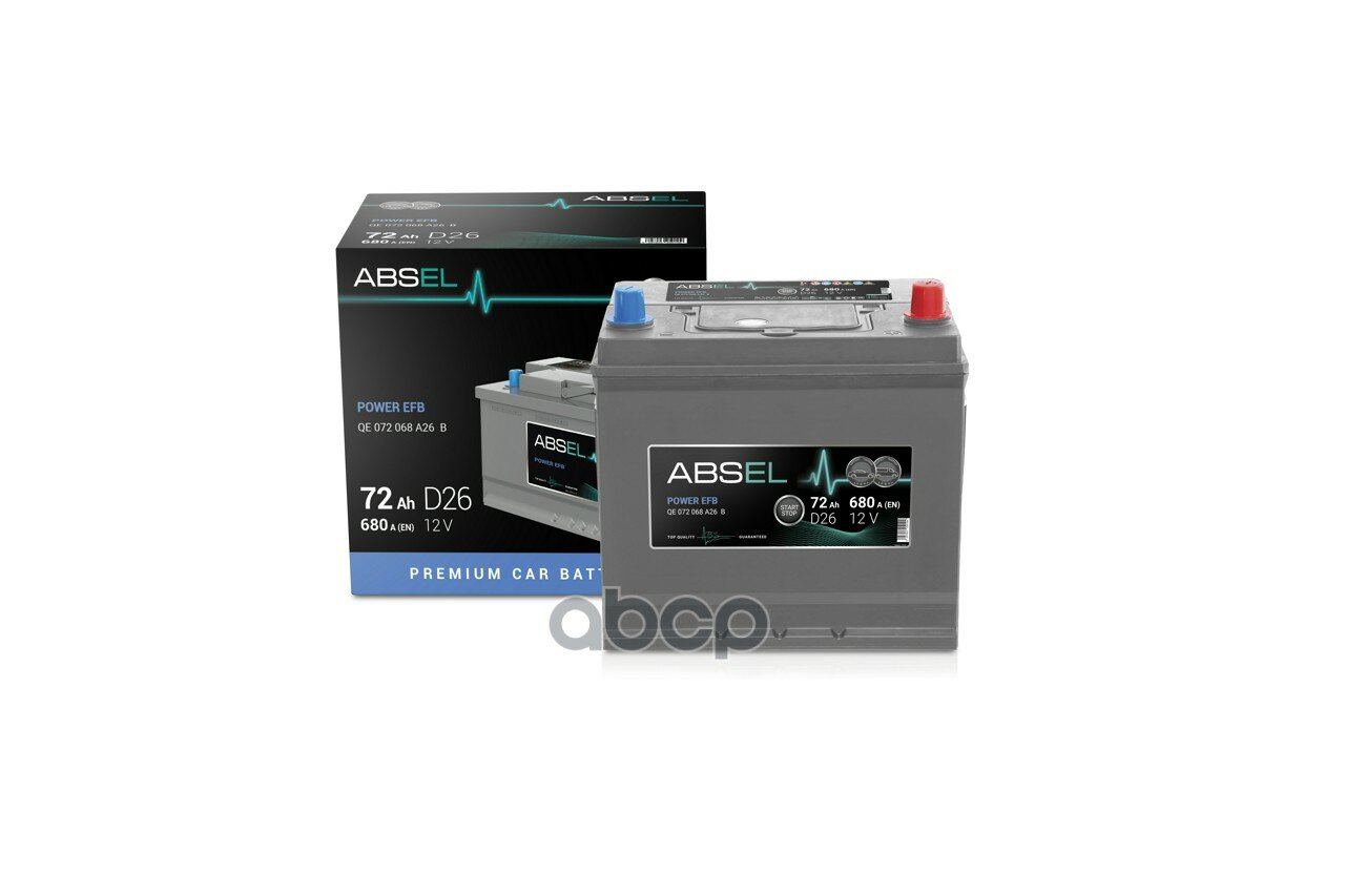 Аккумулятор EFB ABSEL POWER EFB 12V D26 72Ah 680A (0) ОП (легковая) type ASIA (260x172x221) ABSEL арт. QE072068A26B