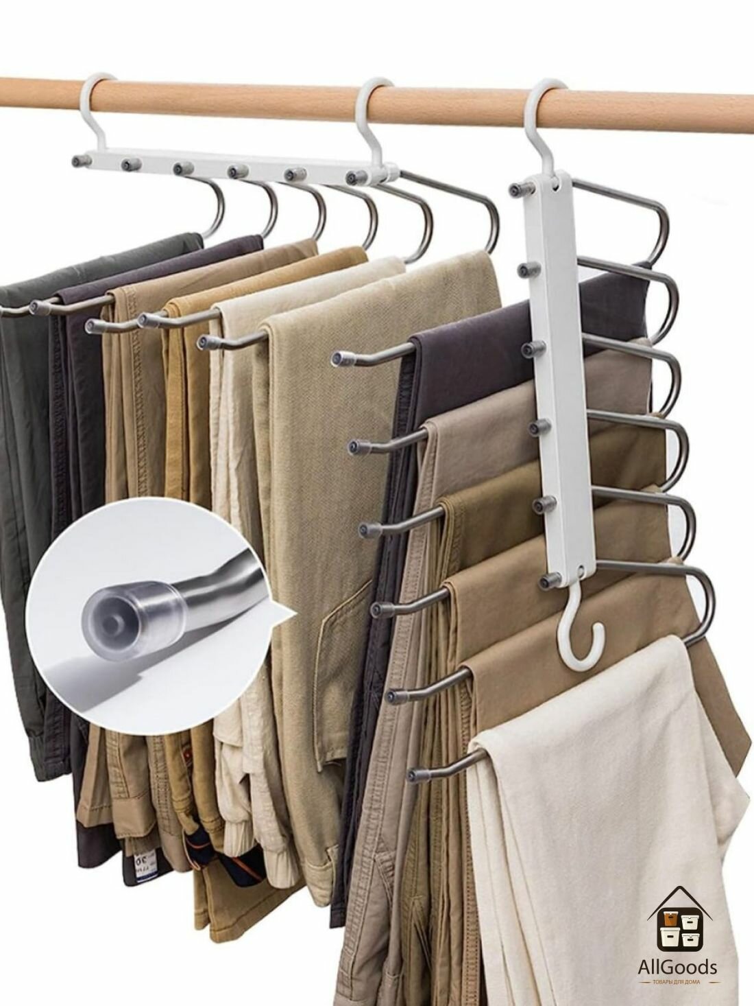 Многоуровневая вешалка-органайзер 6 в 1 для брюк, юбок, ремней и аксессуаров – компактное хранение в гардеробе