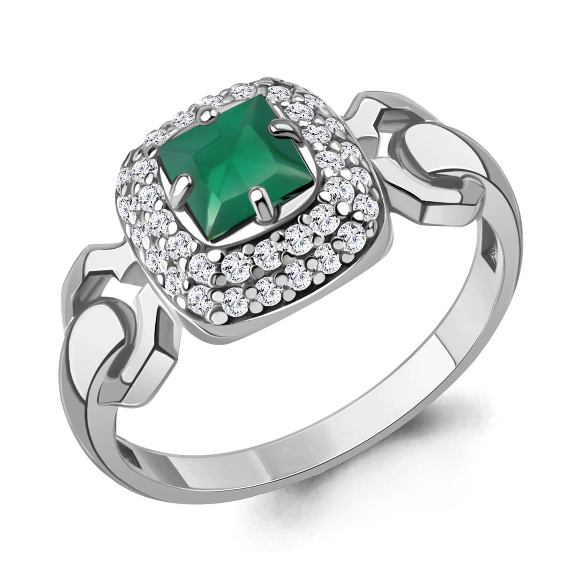 Кольцо Diamant online, серебро, 925 проба, серебрение, агат, фианит