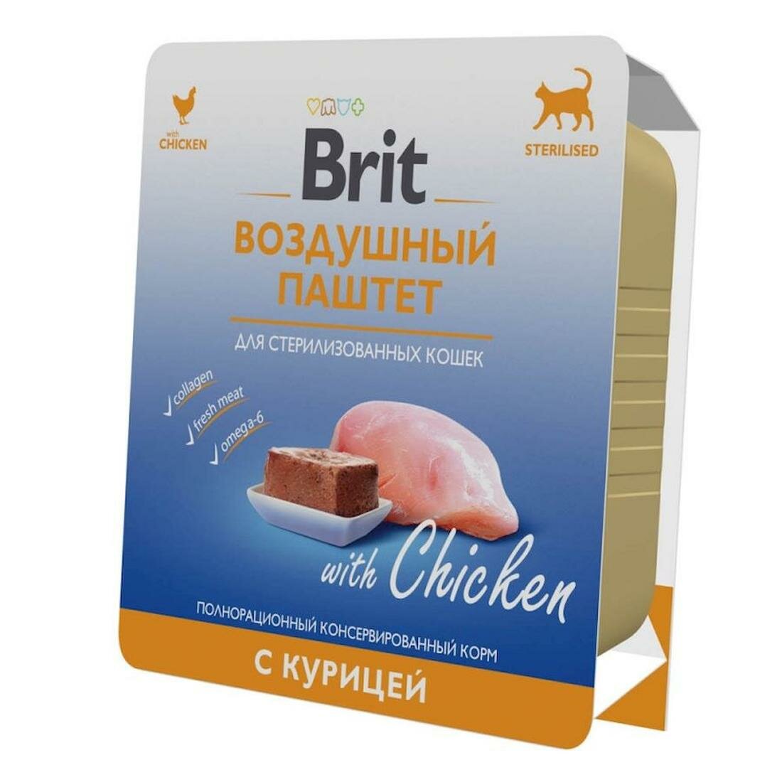 Влажный корм для стерилизованных кошек Brit Premium, воздушный паштет с курицей, в ламистерах - 100 г x 14 шт
