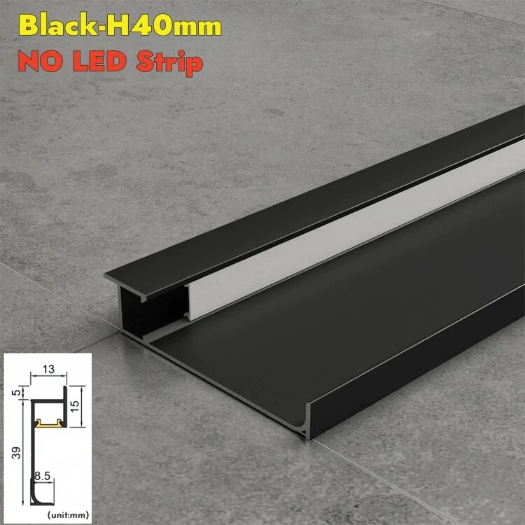 LED плинтус кhelse алюминиевый 40/60/80 мм Черный, Black H40mm, 100cmx5pcs