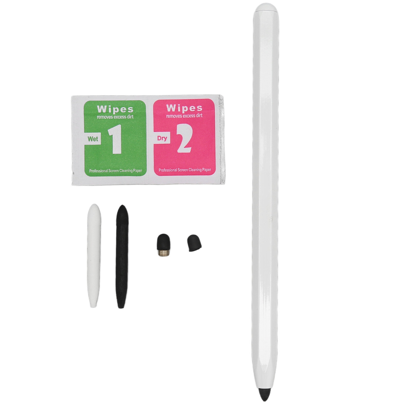Universal Stylus Pen High Sensitivity Soft Fiber Nib Aluminum Alloy Tablet Wit 2 Replaceable for Cell Phone White