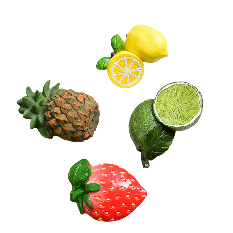4 креативных 3D-магнита на холодильник из смолы с изображением фруктов, включая ананас, лимон, клубнику и лайм. Милый декор для дома. Магнитные кухонные аксессуары для холодильника, шкафчика, офиса.