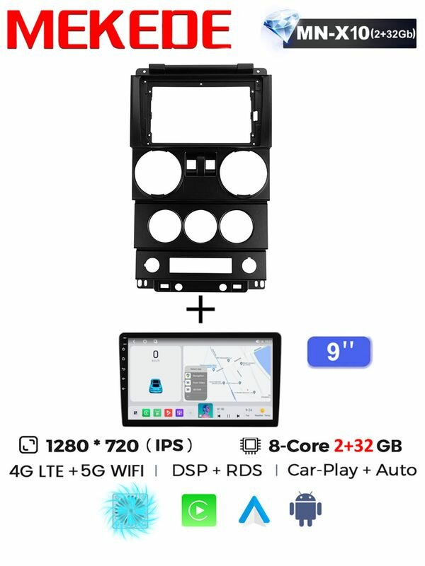 Магнитола 9" Mekede MN X10 Pro 2/32 Gb Jeep Wrangler 3 JK 2008-2010 F1 carplay