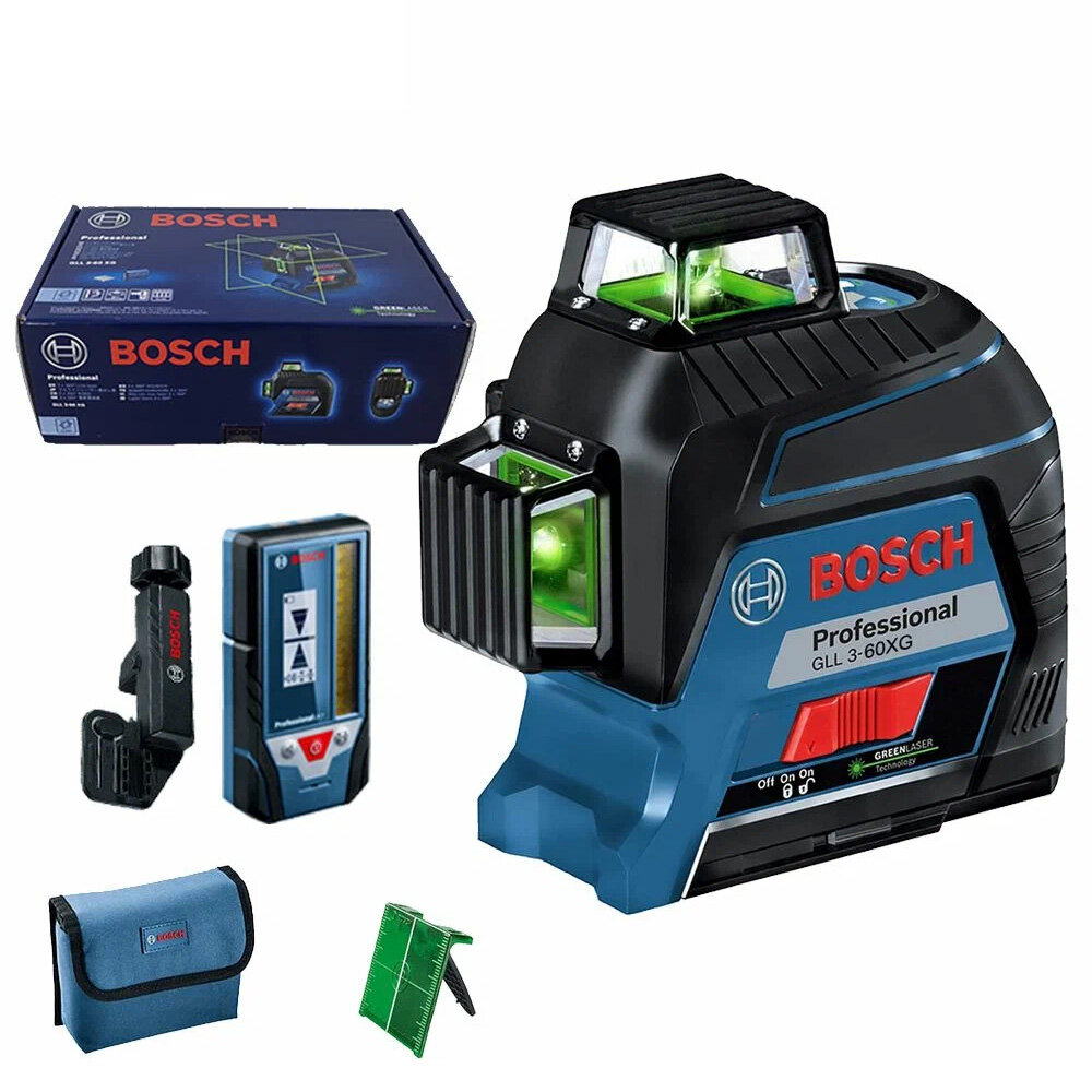 Лазерный уровень GLL3-60XG, 12 линий, зеленый луч, 30М, 0.3мм/м, Дальность действия 60 м с приемником LR7