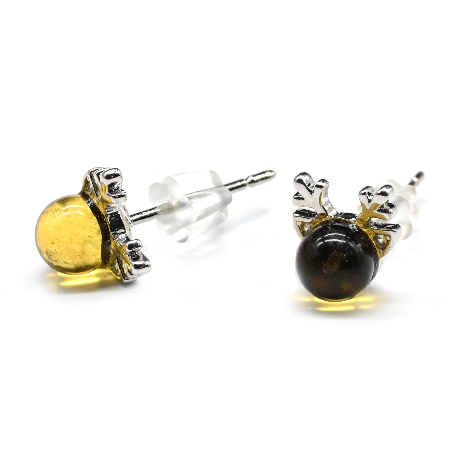 Серьги пусеты, янтарь