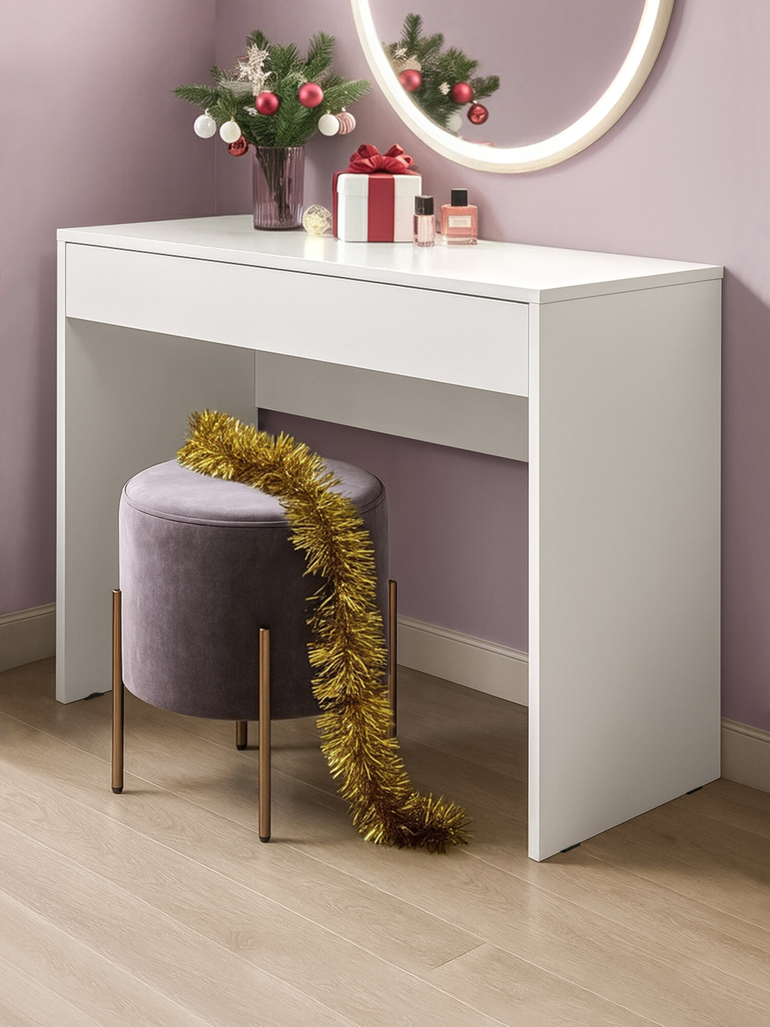 Стол туалетный напольный с выдвижным ящиком "Лорелея" белый, 90х49х80 см, ЛДСП