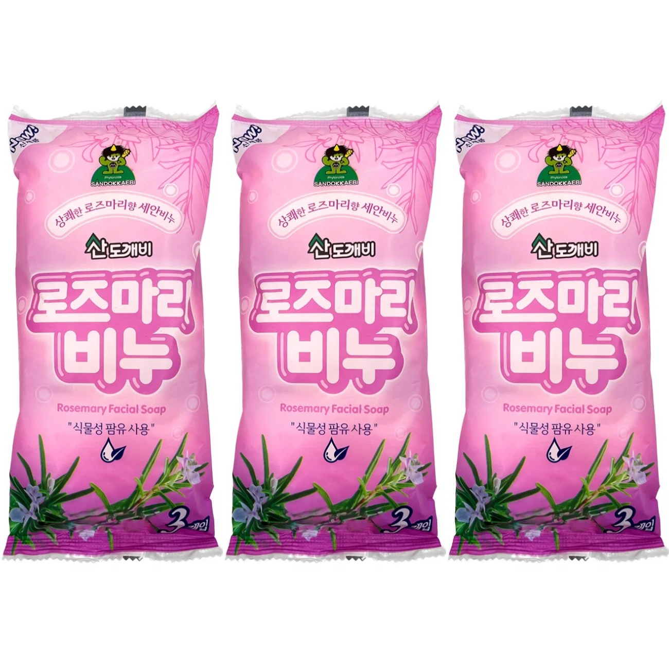 Косметическое мыло для лица Sandokkaebi, на основе плодов масличной пальмы, с ароматом розмарина, 80г х3шт, 3уп