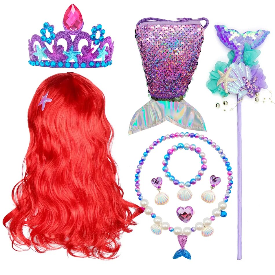 Детский костюм русалки Ариэль PAMABIBI 110cm, Wig Set