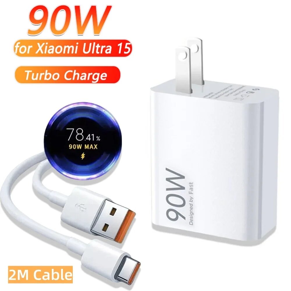 Зарядное устройство 90W Turbo Charge для Xiaomi 15, кабель USB-C 2м