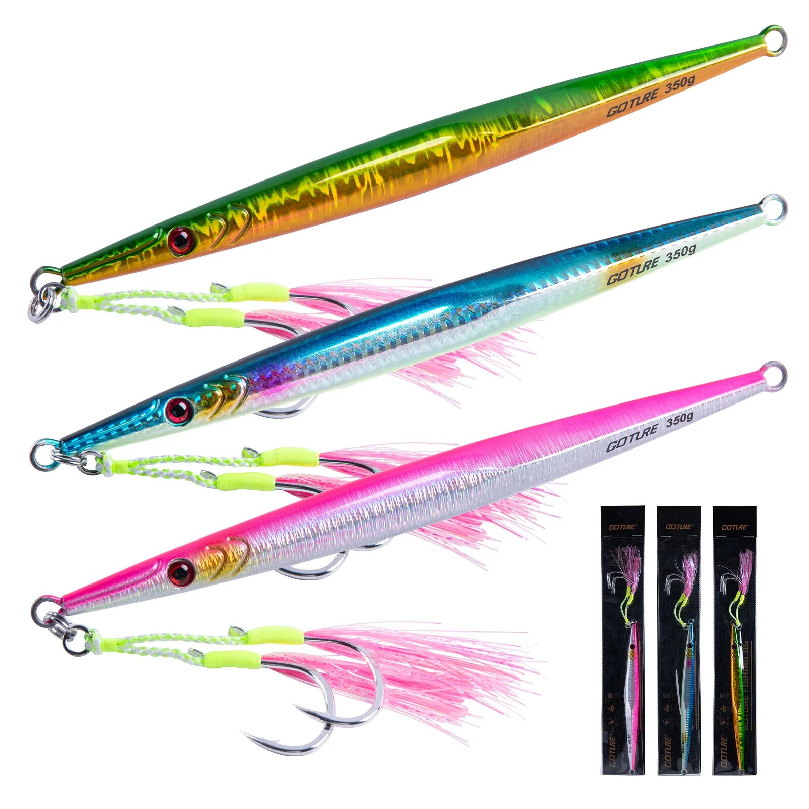 Goture 3 шт, металлическая приманка для рыбалки с крючком, медленная литая ложка для отсадки, 150 г/200 г/300 г/350 г, металлическая приманка с искусственным берегом, морская снасти