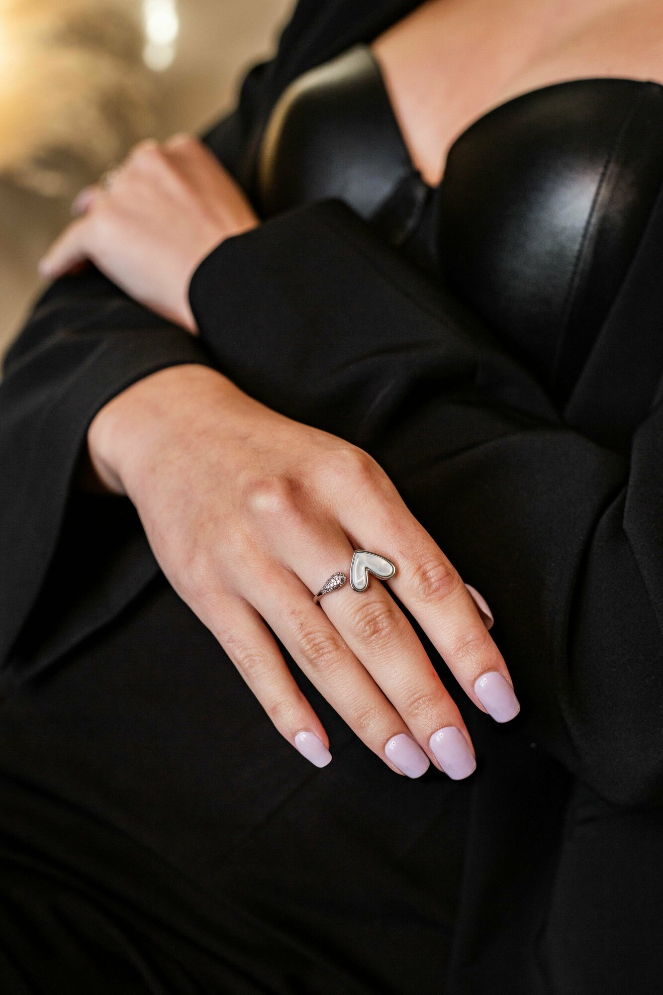 Кольцо помолвочное, ракушка, перламутр, стекло, пластик